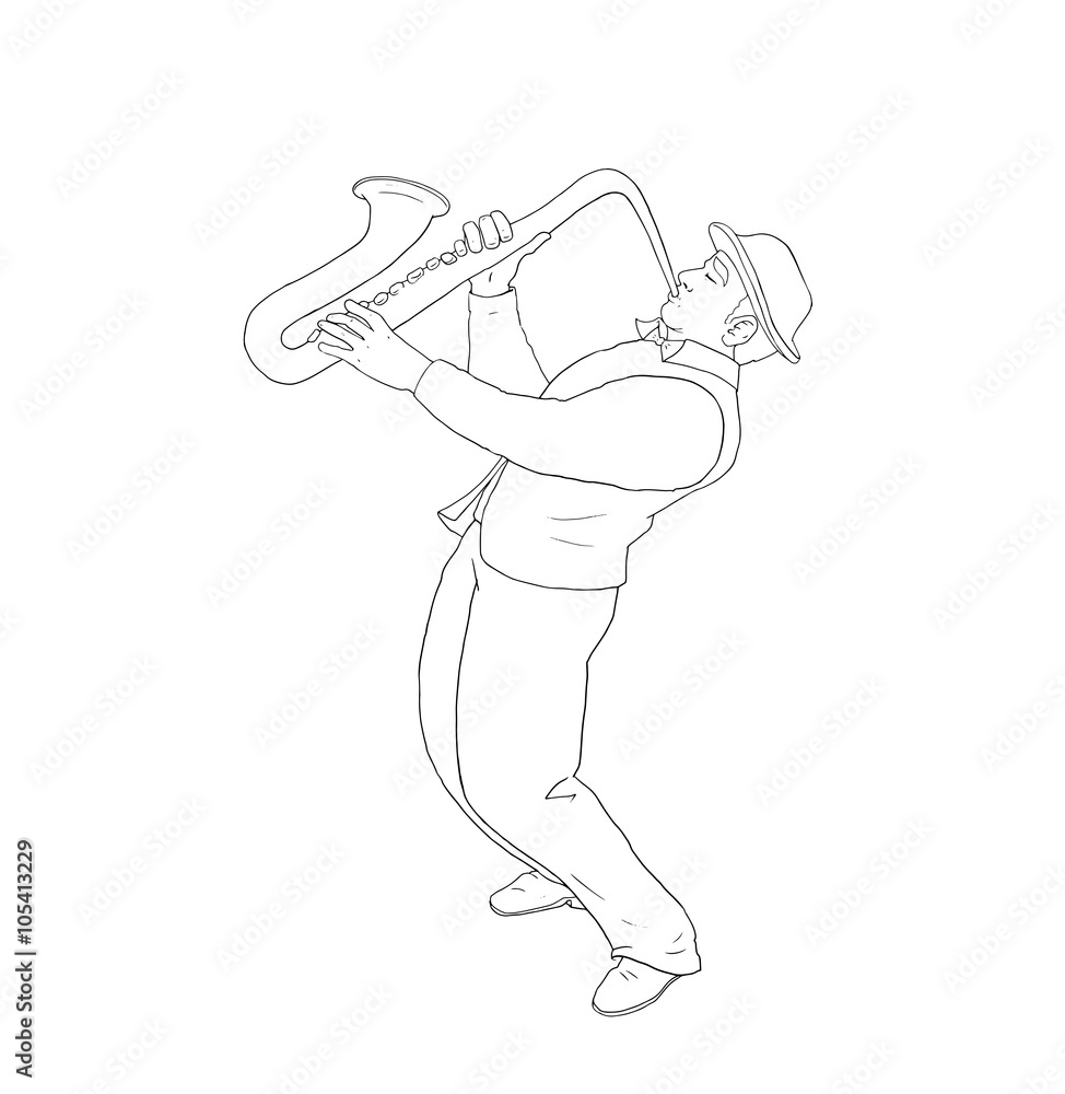 Saxophone player man on white background. Digital illustration, hand ...