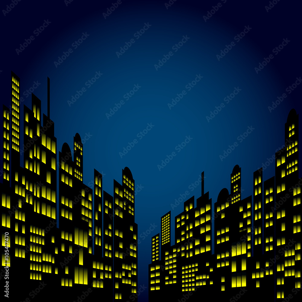 Style Cartoon Night City Skyline Background. Stock Vector | Adobe Stock