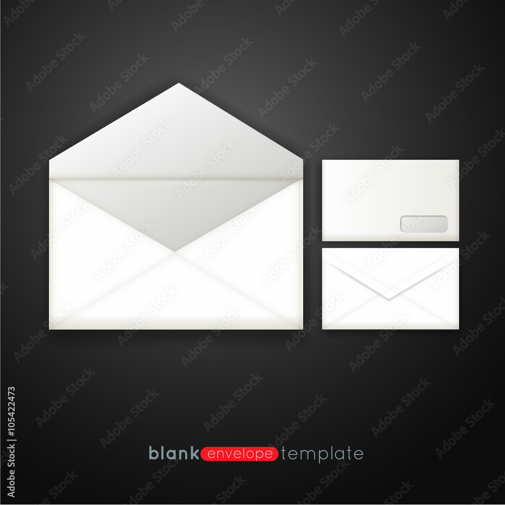 Blank envelope mockup template in three views. Vector illustration ...