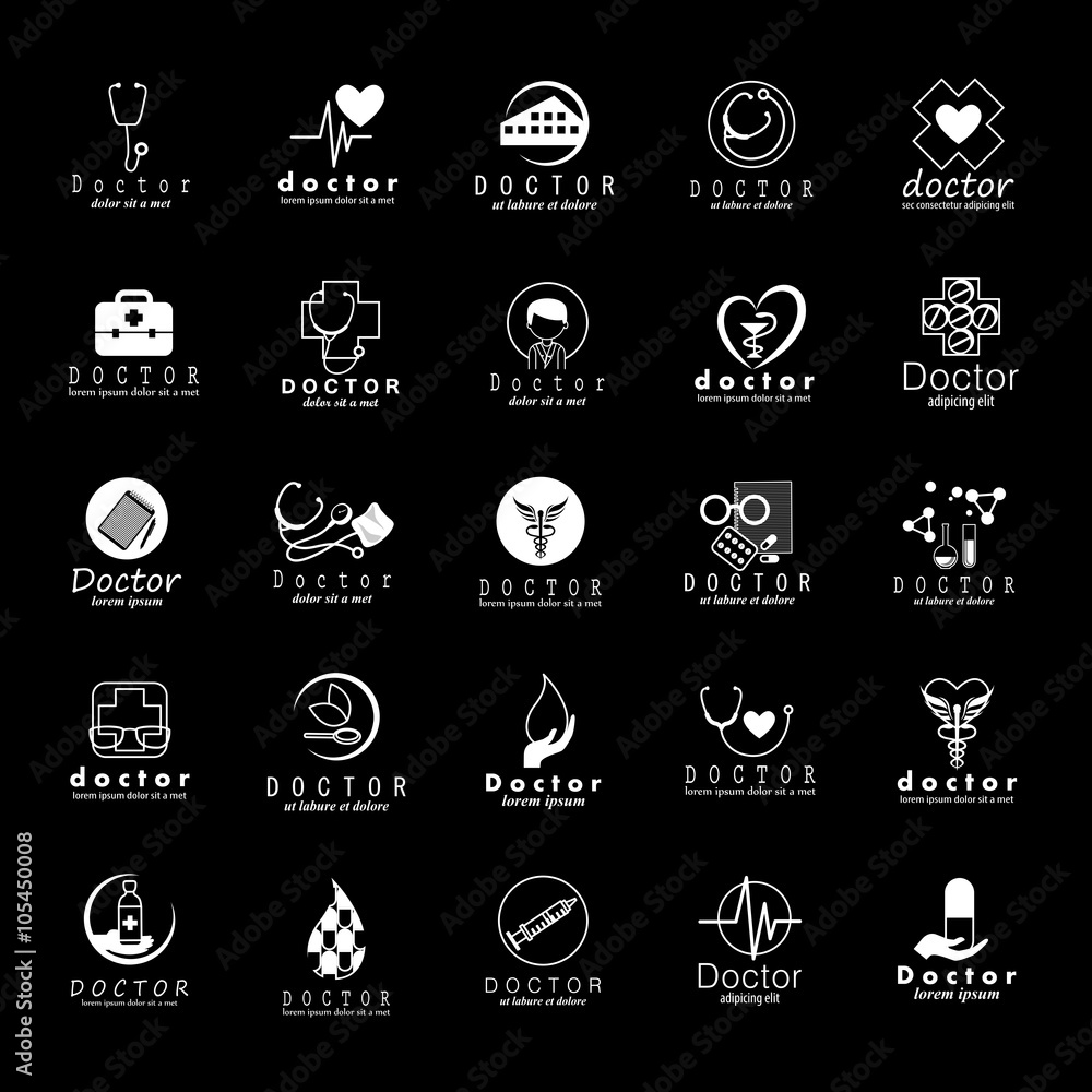 Doctor And Medical Icons Set-Isolated On Black Background-Vector ...