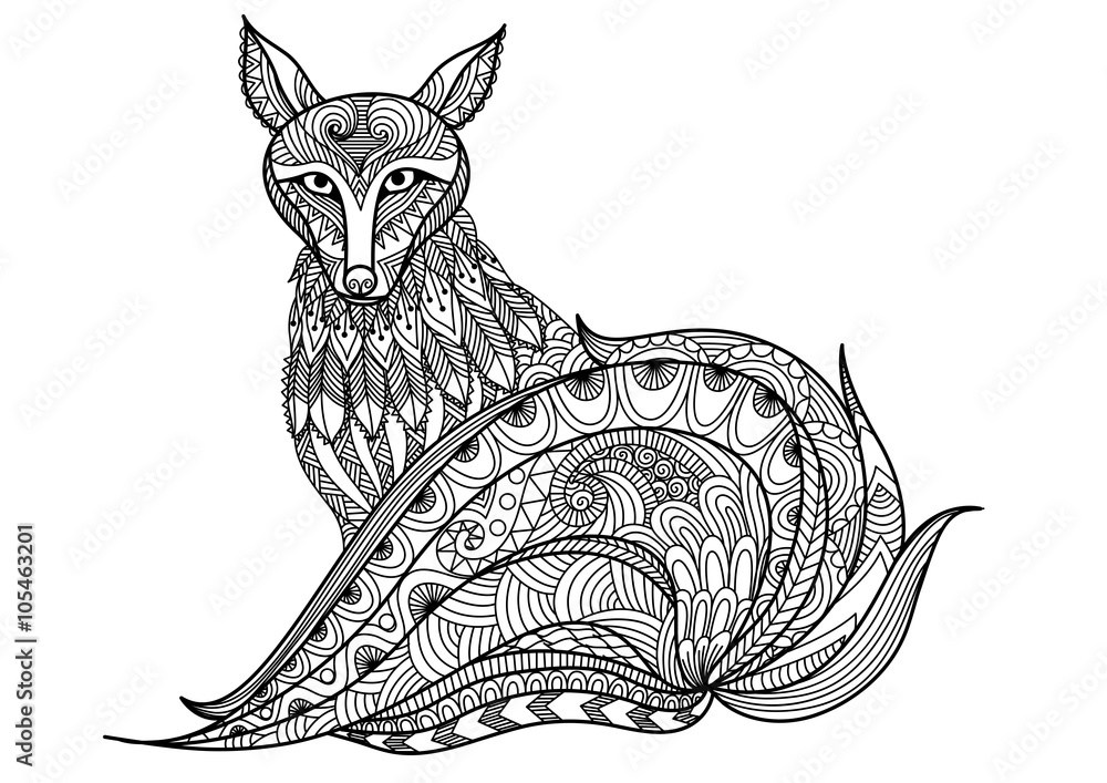Red fox line art design for coloring book for adult, tattoo, t shirt ...