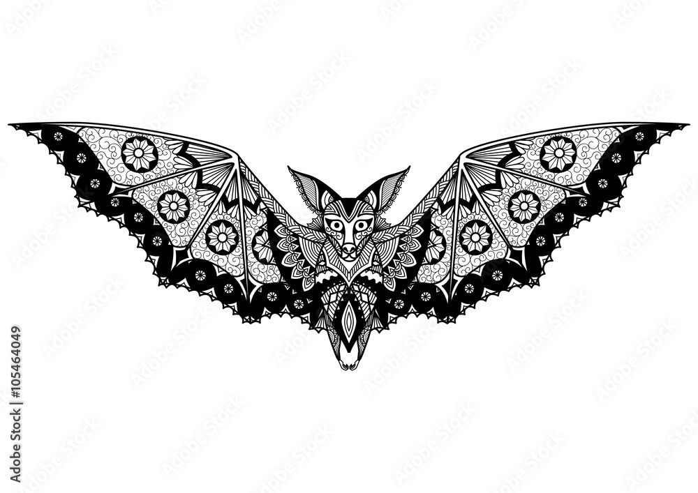 Bat line art design for tattoo, t shirt design, coloring book, and so ...