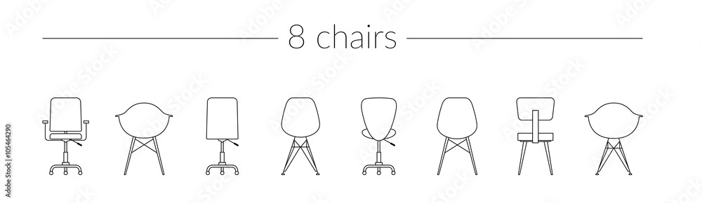 Vector Thin Line Icon Set Chairs Stock Vector | Adobe Stock