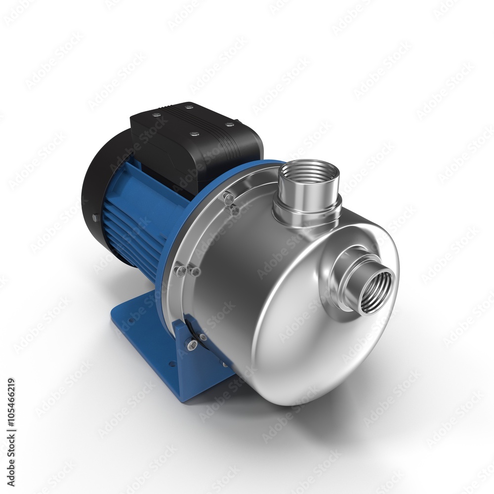 Water Pump with an electric motor of blue color on white. Stock ...