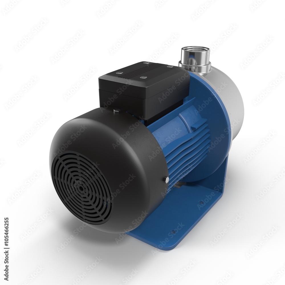 Water Pump with an electric motor of blue color on white. Stock ...