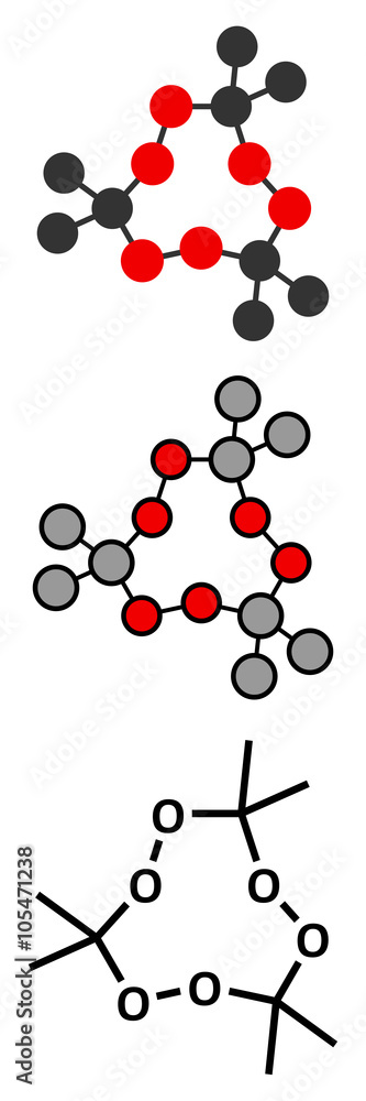 Triacetone triperoxide (TATP, acetone peroxide) explosive molecule ...