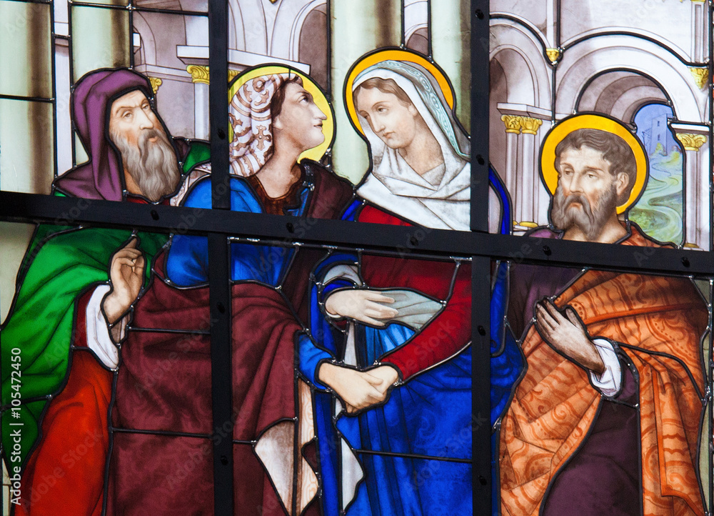 Stained Glass window depicting the Visitation Stock Photo | Adobe Stock
