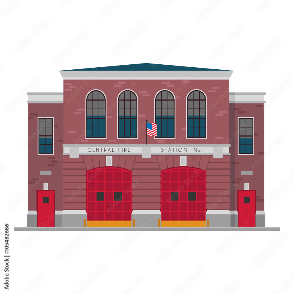 Cute cartoon vector illustration of a fire station Stock Vector | Adobe ...