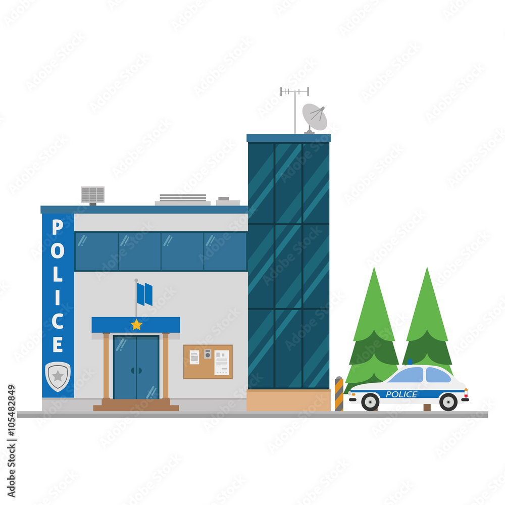 Cute cartoon vector illustration of a police station Stock Vector ...