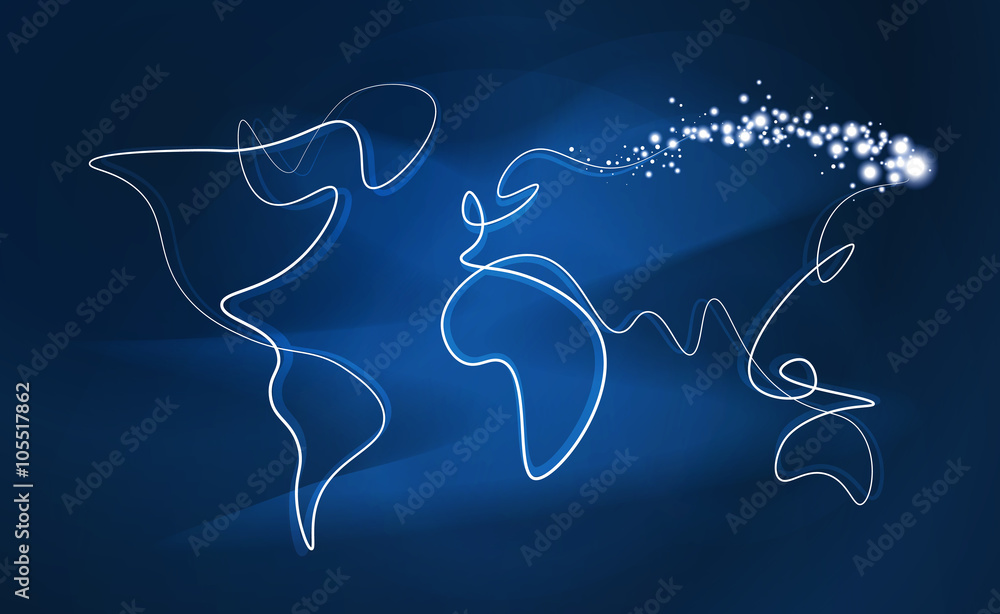 Light streak world map. Abstract line drawing of the world with glow ...