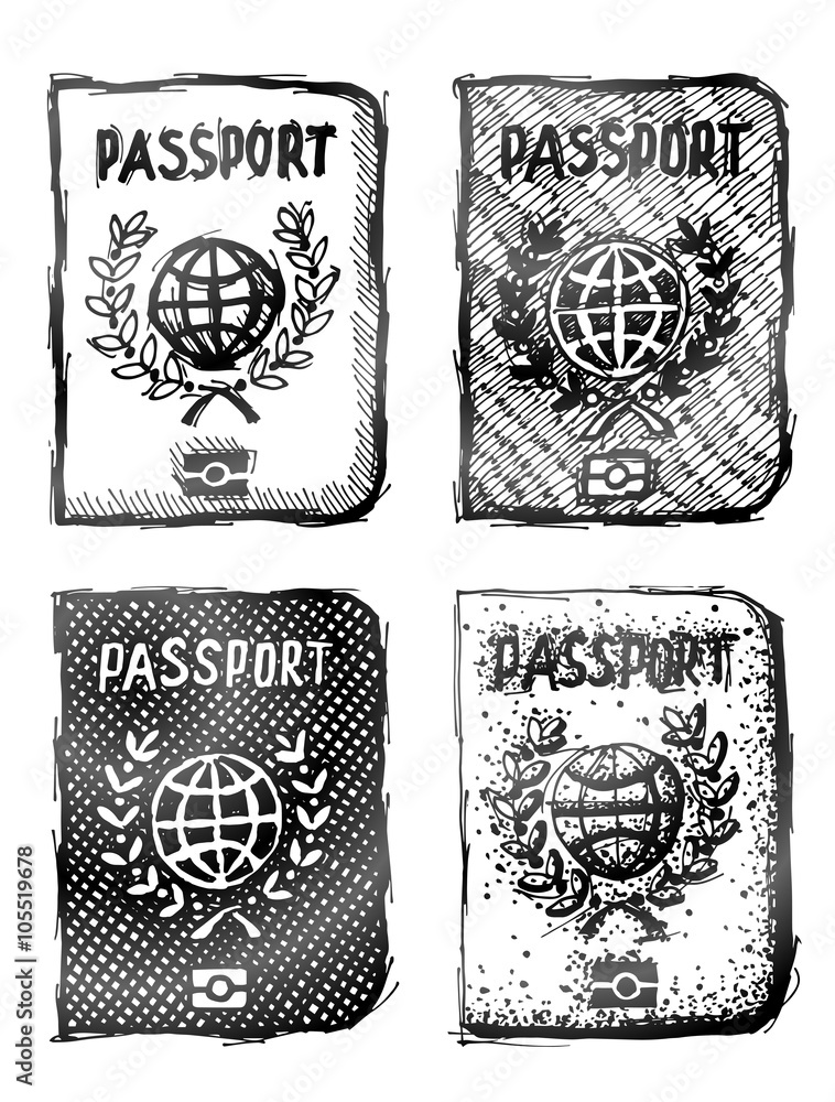 Vetor de Hand drawn passport. Sketch of international identification ...