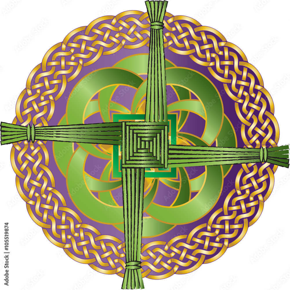 rish celtic knot ornament with the cross of St Brigid, believed to ...