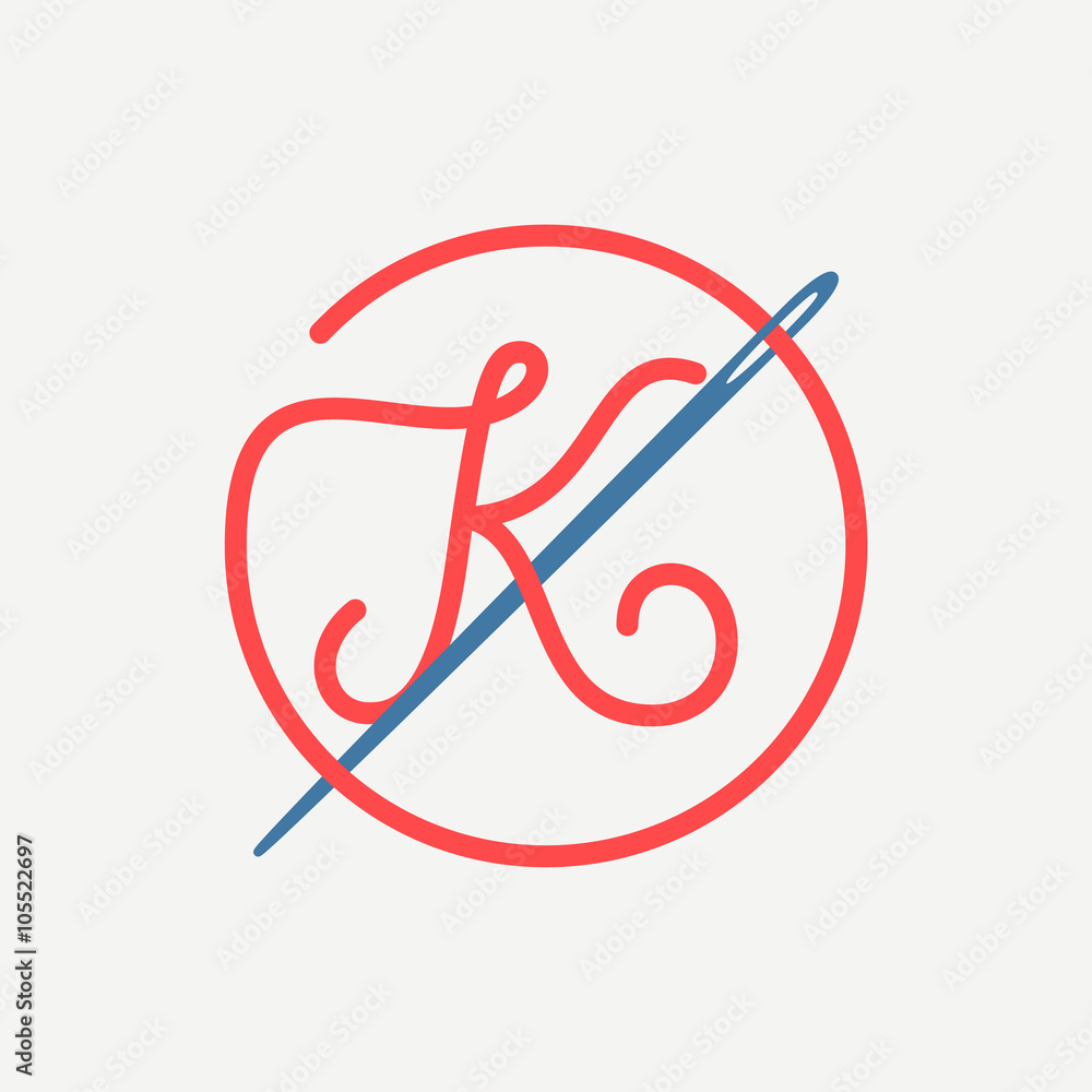 K letter logo with needle and thread. Stock Vector | Adobe Stock