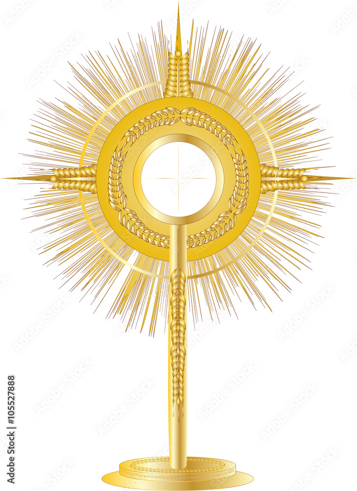 Golden monstrance for Eucharistic adoration of the Blessed Sacrament ...