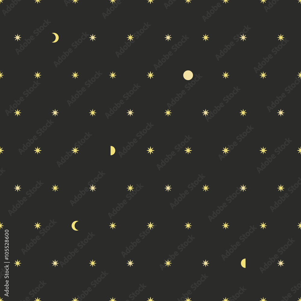 Seamless night pattern background with stars and moon. Moon phases ...