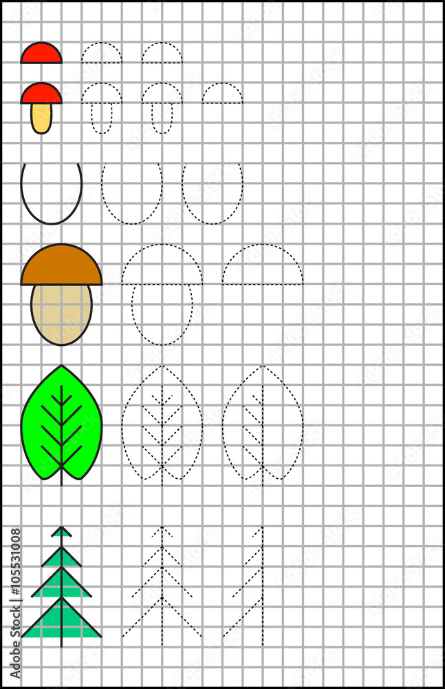 Educational page with exercises for children on a square paper ...