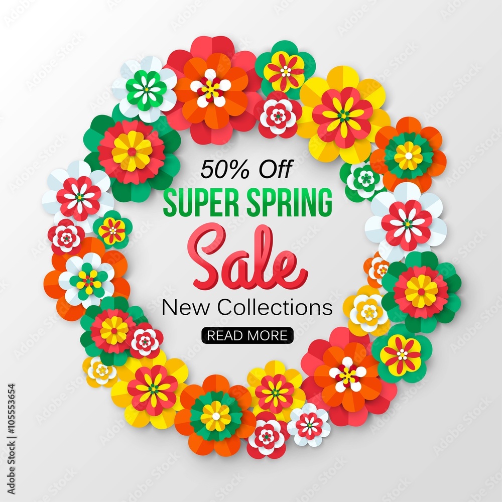 Super Spring Sale Banner. Super Spring Sale - 50% OFF. Flower Colorful ...