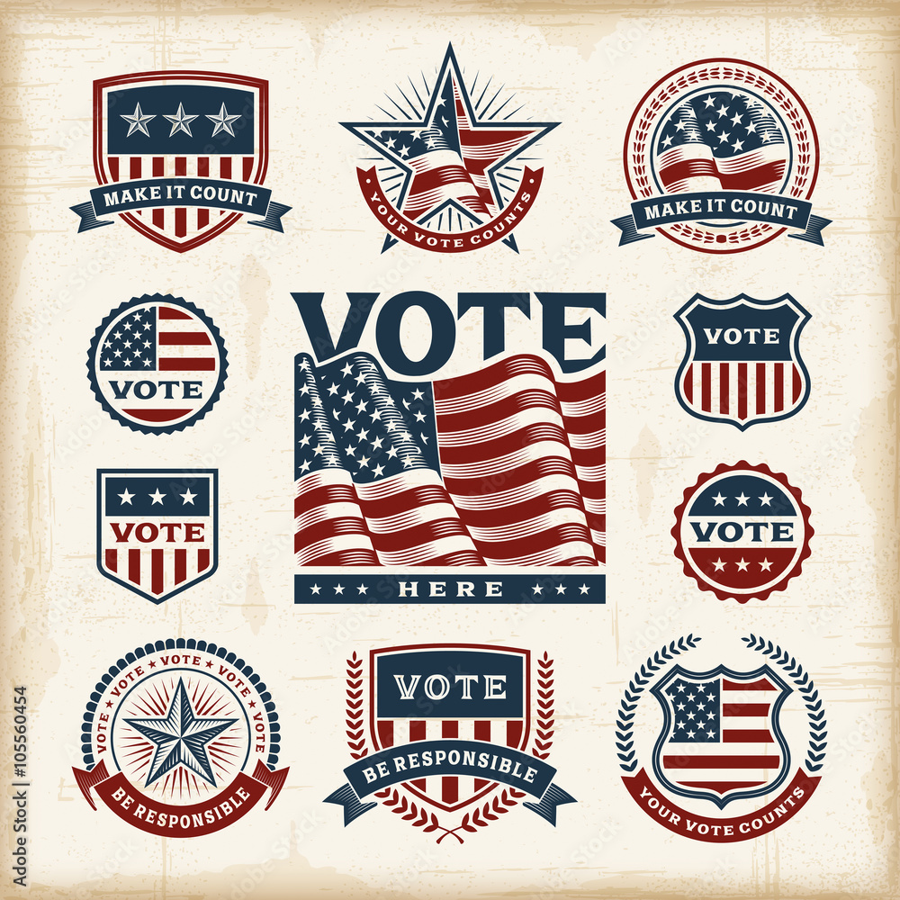 Vintage USA election labels and badges set Stock Vector | Adobe Stock