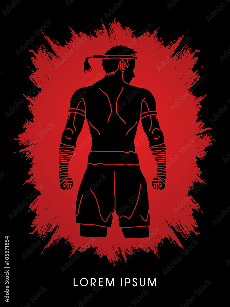 Muay Thai, Thai Boxing, Sport pose, design on grunge frame background ...