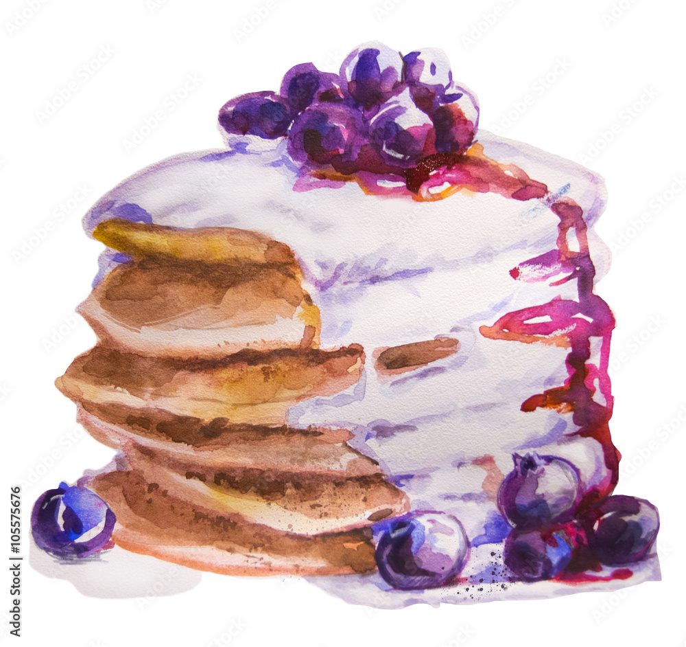 watercolor sweet pancakes Stock Illustration | Adobe Stock
