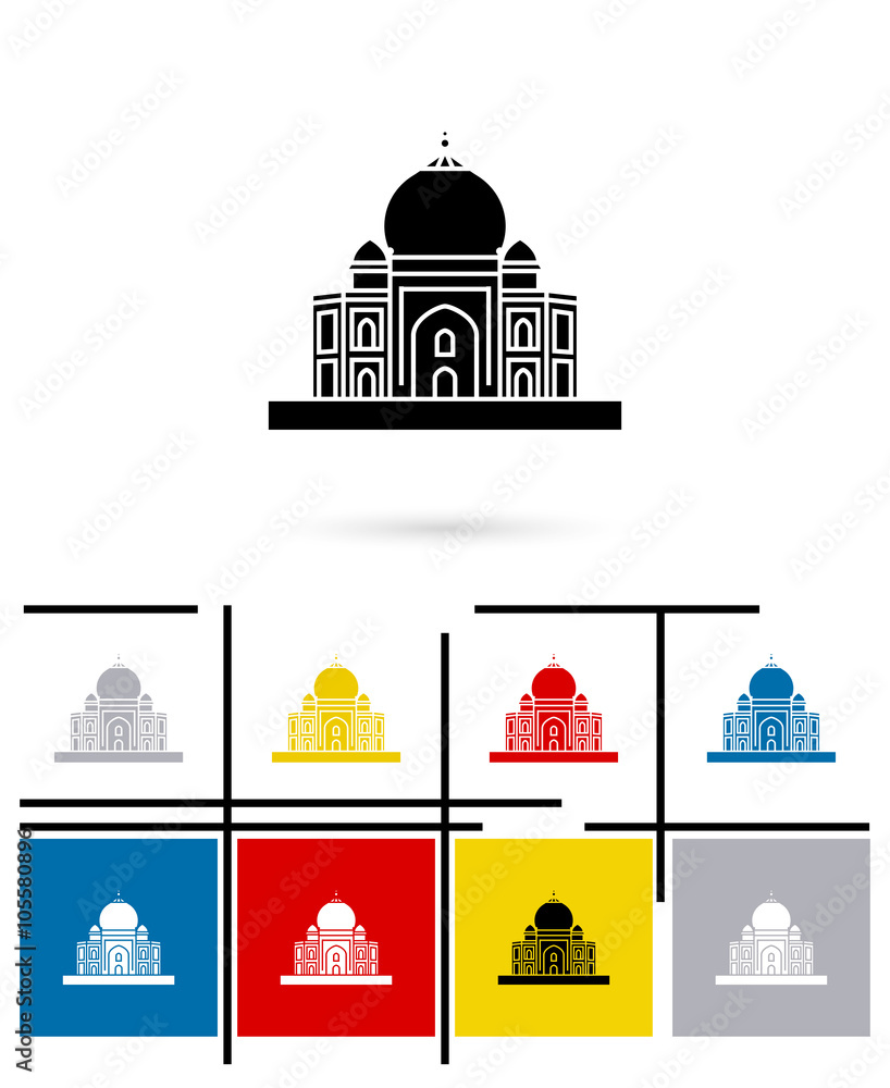 Taj Mahal in India icon or Taj Mahal in India sign. Vector Taj Mahal ...