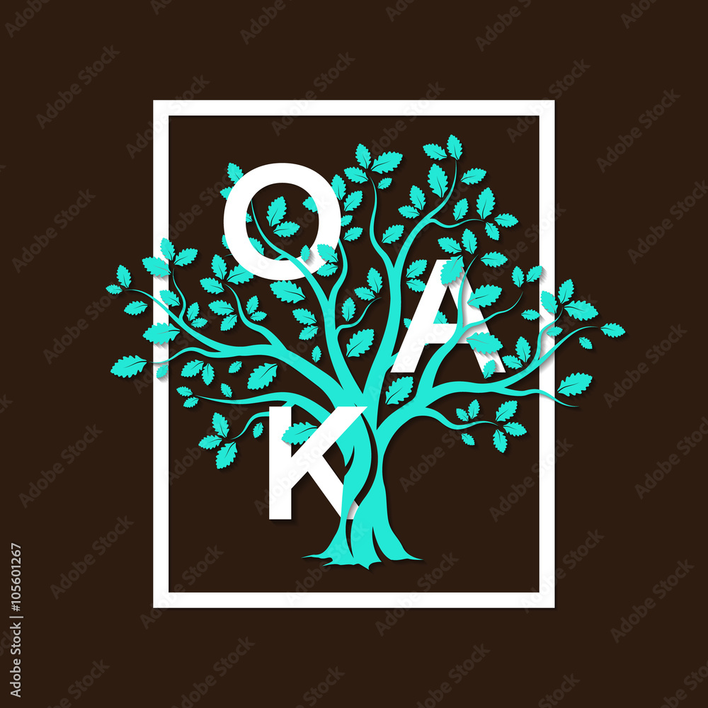 Beautiful green oak tree silhouette on brown background. Infographic ...