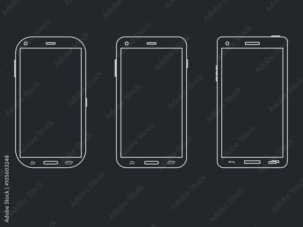 Smartphone outline icon set. The layout of the line smartphone. Vector ...