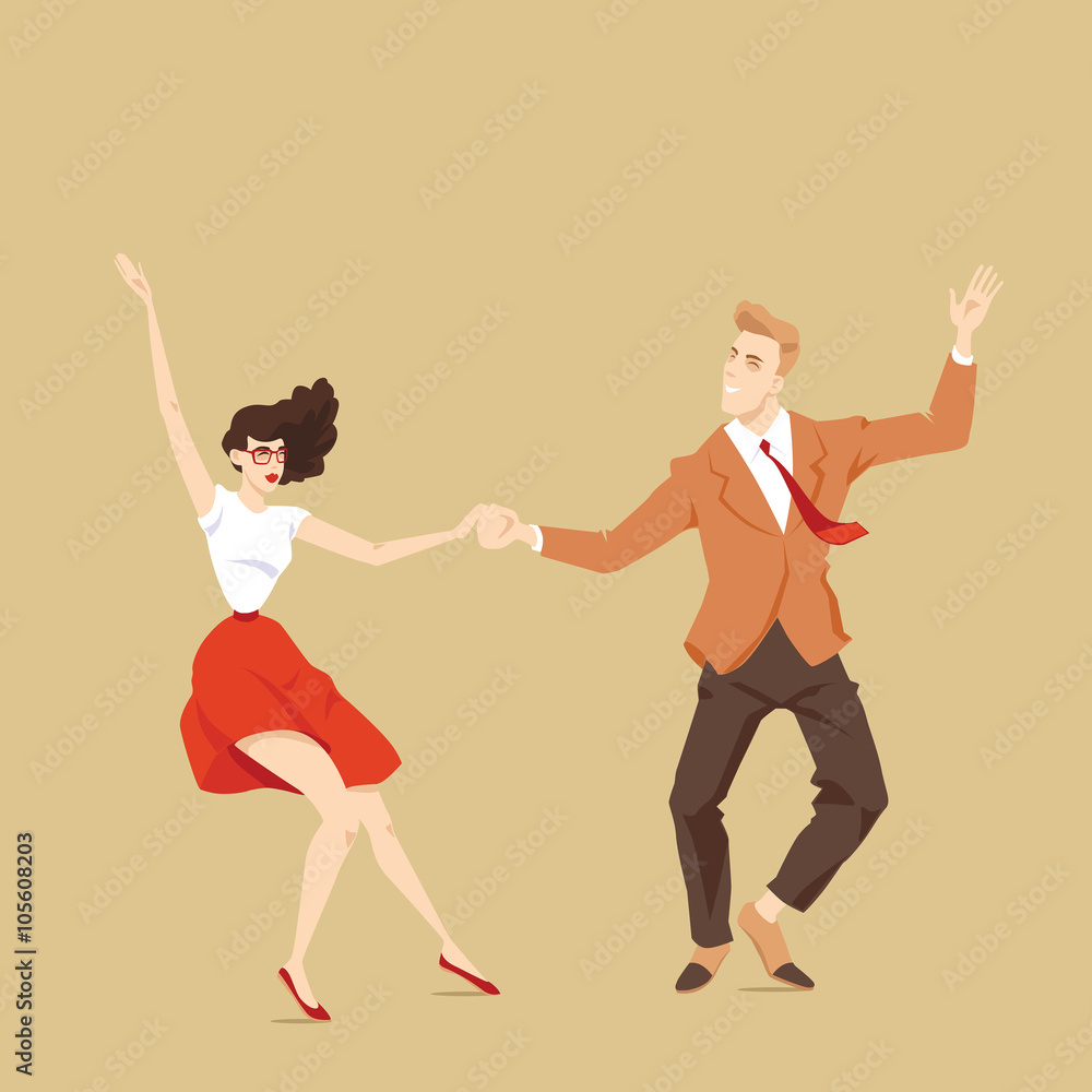 Teen Couple Dancing Cartoon