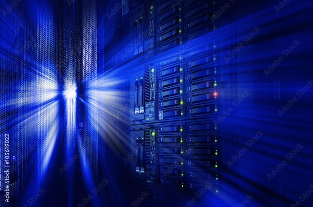 modern mainframe disk storage in the data center motion blur Stock ...
