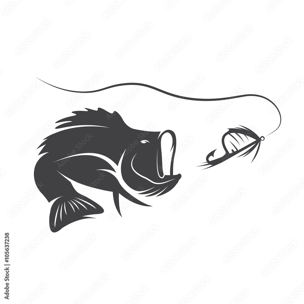 largemouth bass and lure vector design template Stock Vector | Adobe Stock