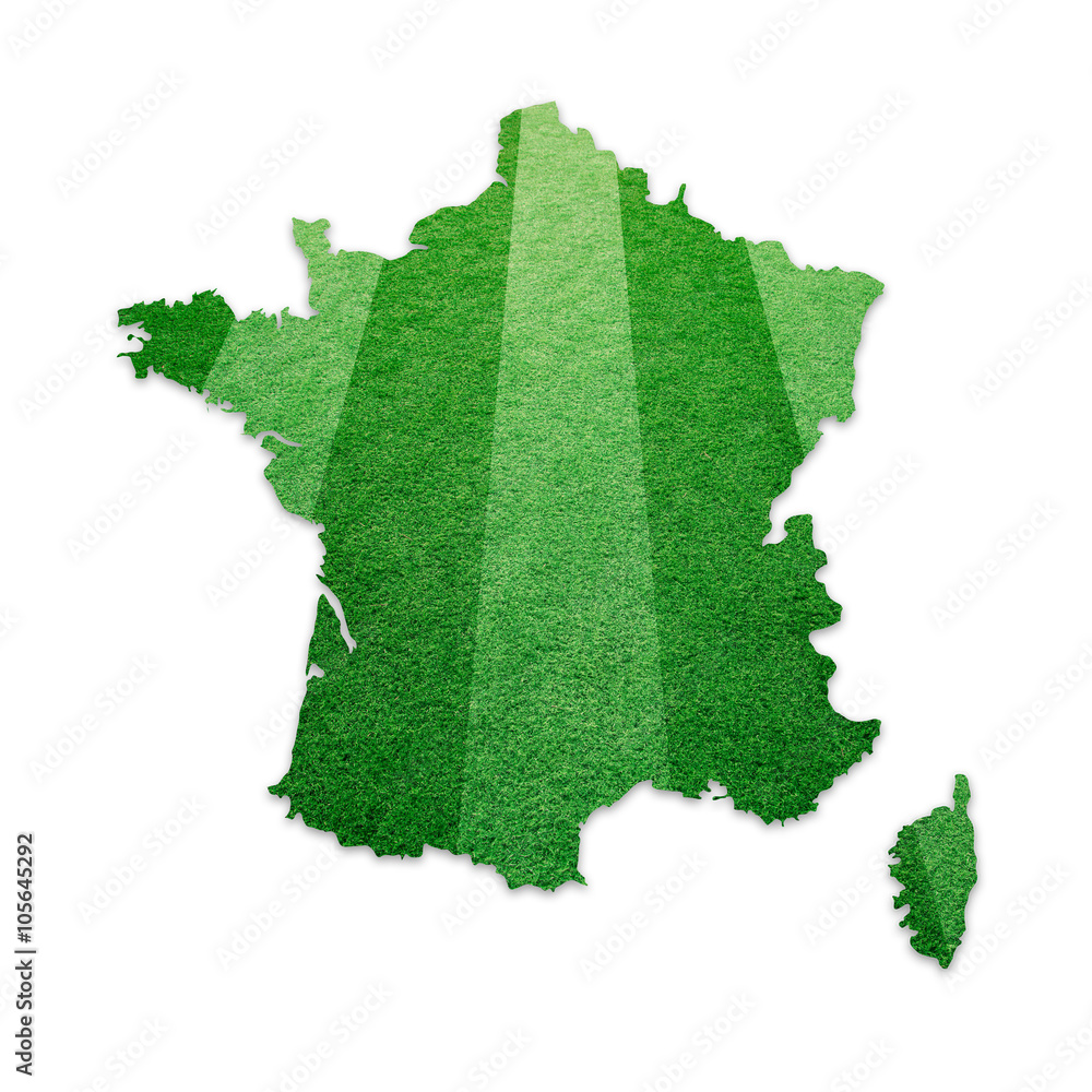 Soccer grass field textured France country map isolated on white ...