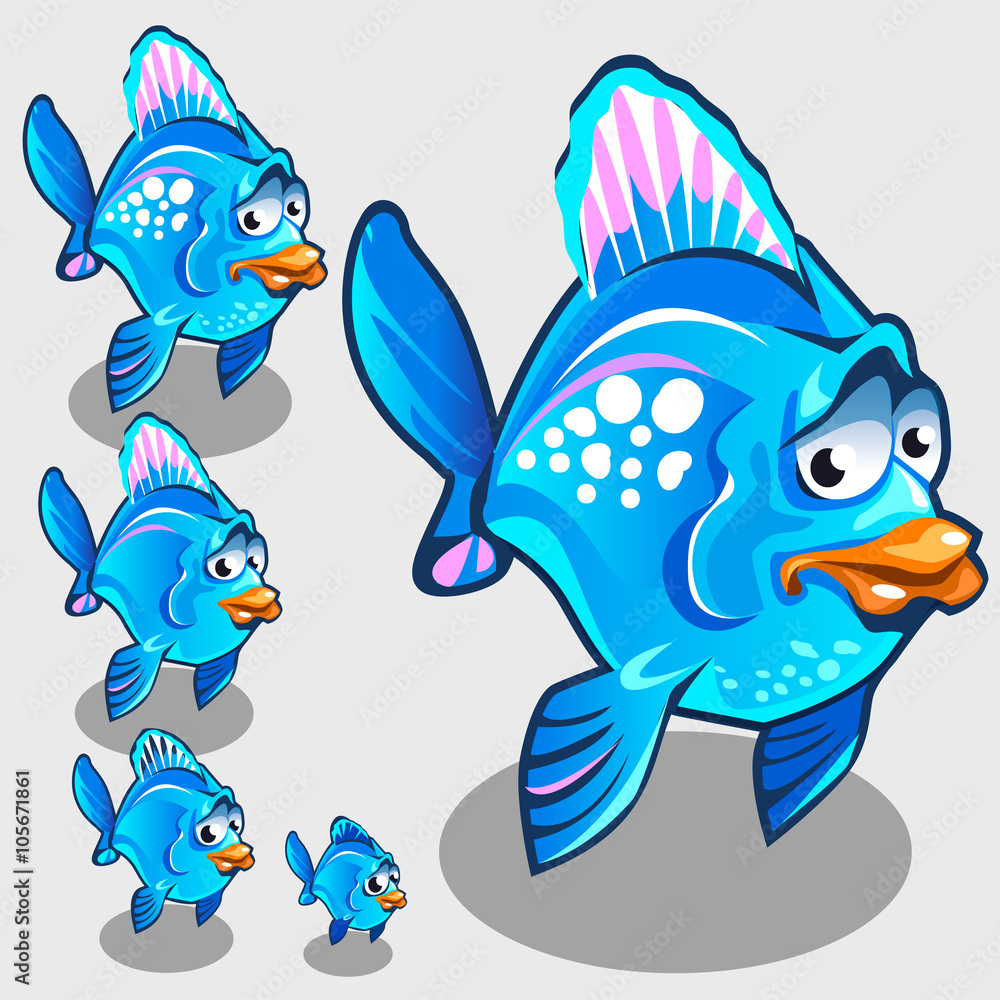 Cute blue fish with sad face, vector character Stock Vector | Adobe Stock