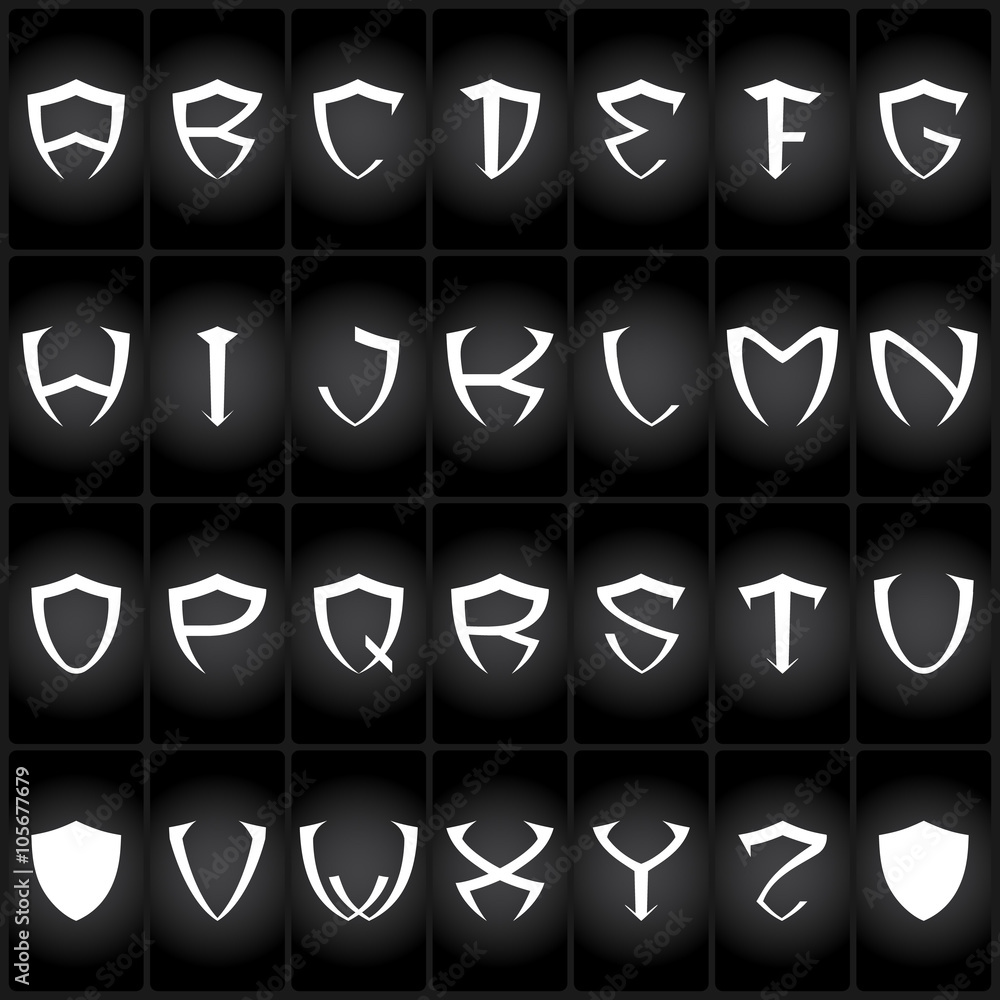 Shield font, alphabet. Logos set. Vector Stock Vector | Adobe Stock