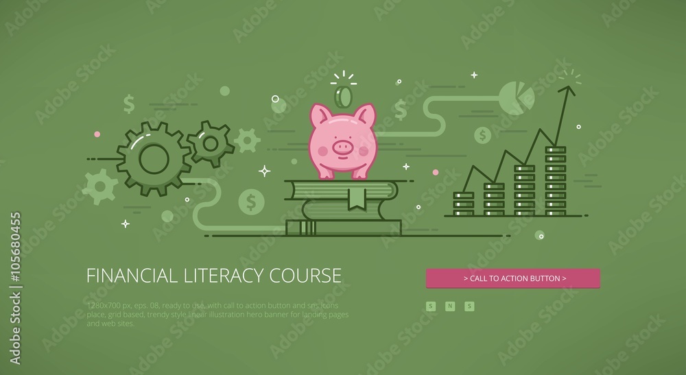 Financial literacy course linear web illustration Stock Vector | Adobe ...