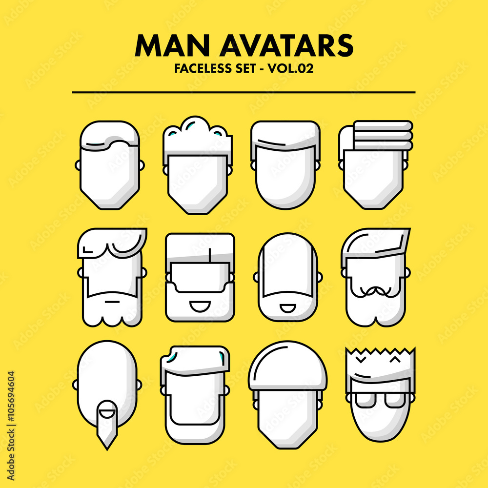 Thin Flat Line Man Avatars Icons - Faceless Set 02. Stock Vector | Adobe Stock