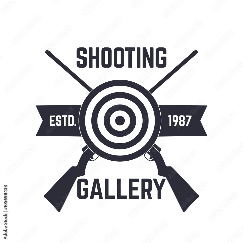 Shooting gallery logo template, sign with crossed rifles, hunting ...