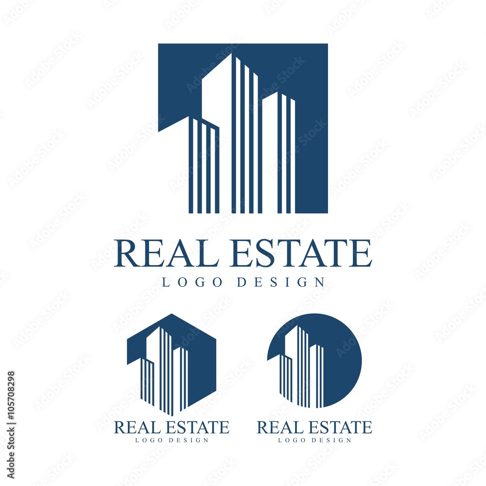 Simple Design of Real Estate Logo, Square Tower, Circle Tower, Hexagon ...