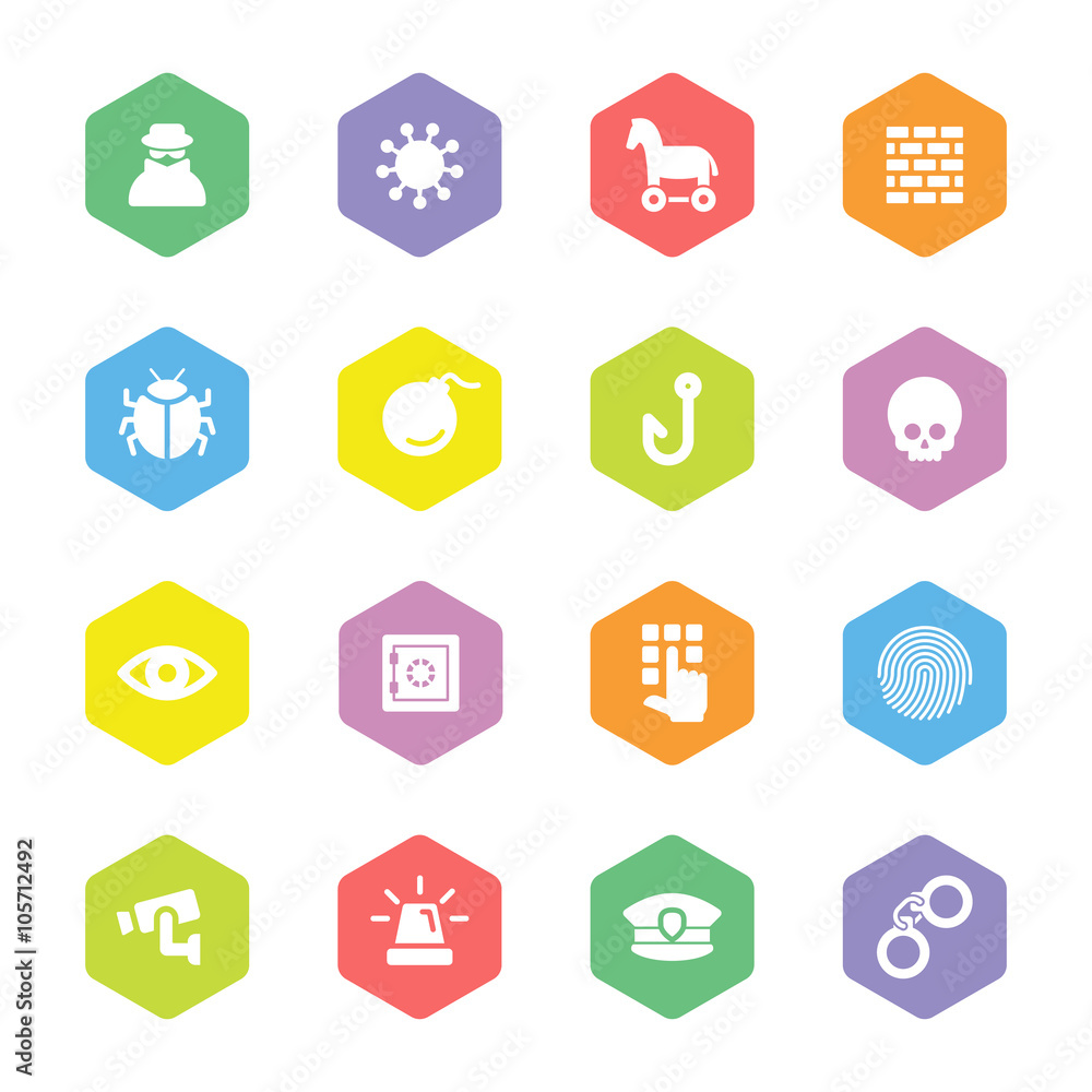colorful flat security icon set for web design, user interface (UI ...