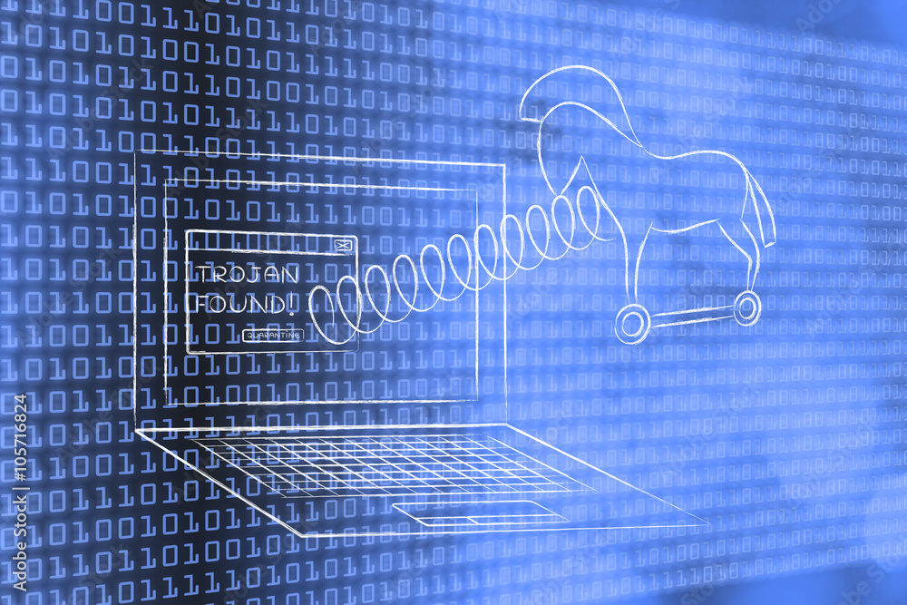 trojan horse coming out of computer with spring, what is a troja Stock ...