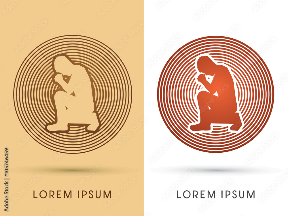 Kneeling Man Praying, designed using circle line graphic vector. Stock ...