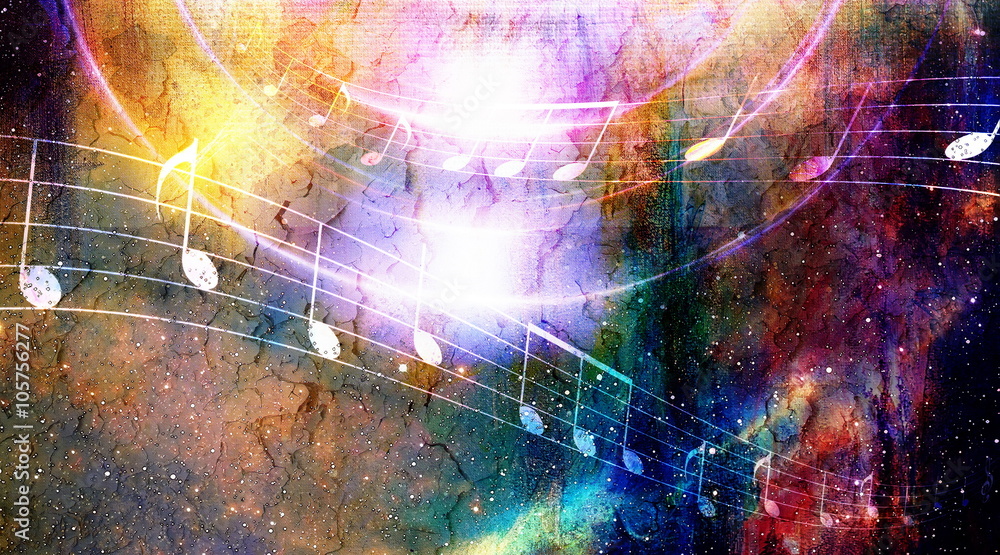 music note and Space and stars with abstrtact color background. Stock ...