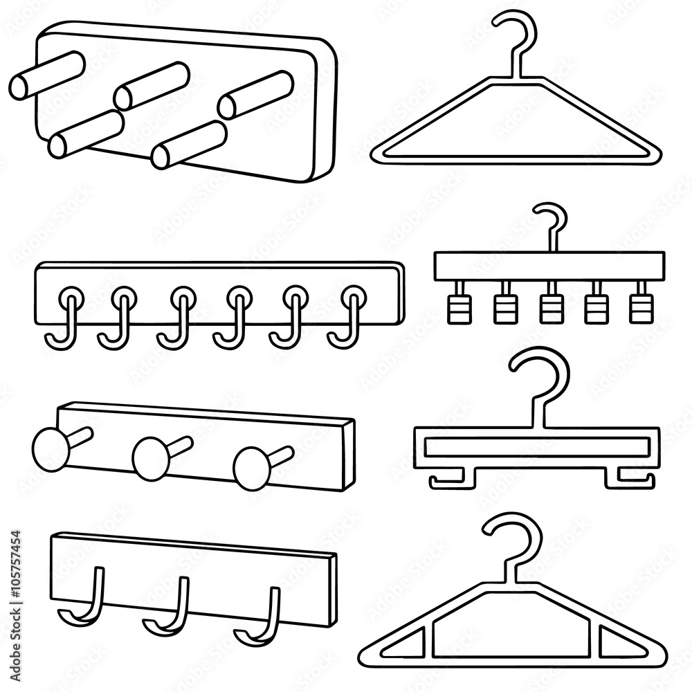 vector set of wall coat rack and hanger Stock Vector | Adobe Stock