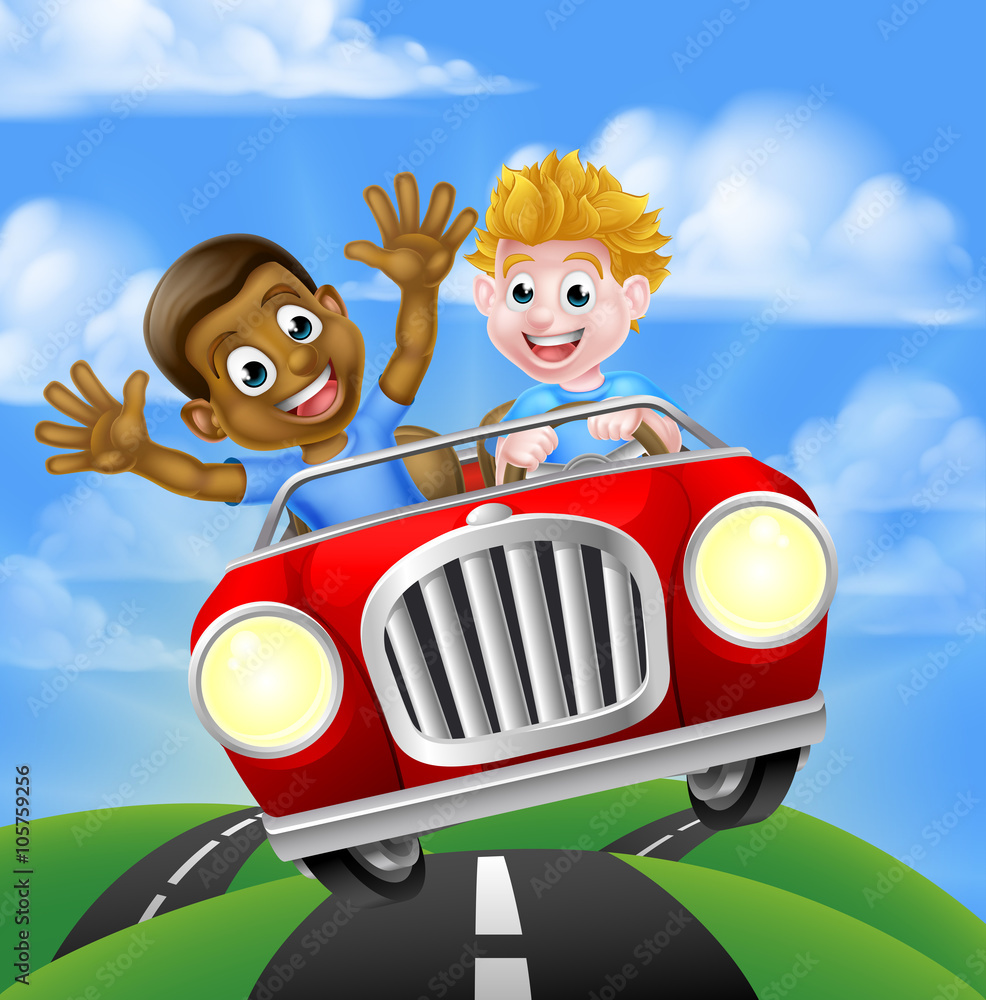 Cartoon Boys Driving Car Stock Vector | Adobe Stock