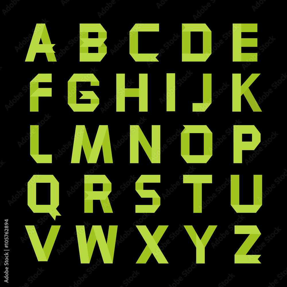 Alphabet vector .Paper green ribbon alphabet.Vector Alphabet isolated ...