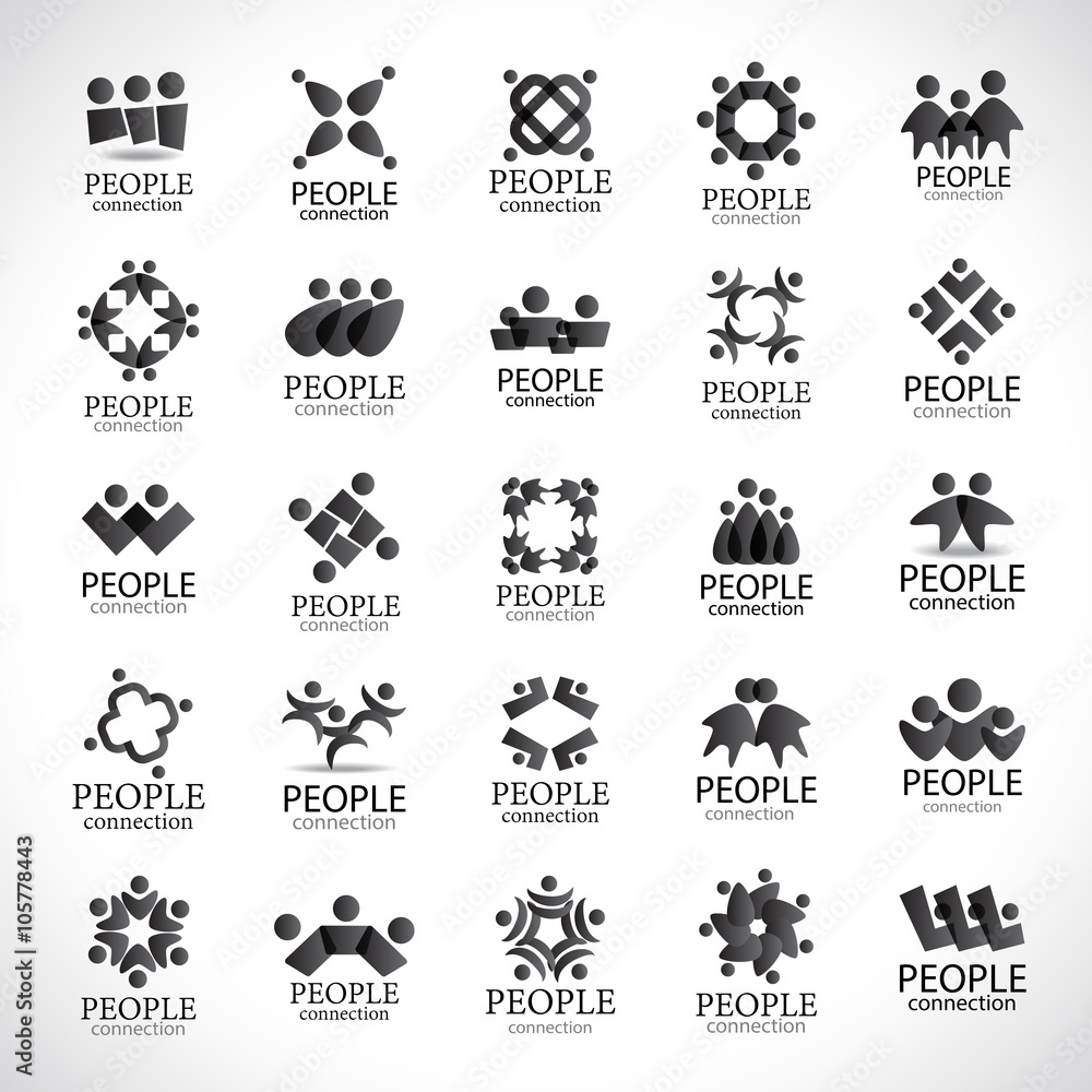People Connection Icons Set-Isolated On Gray Background-Vector ...