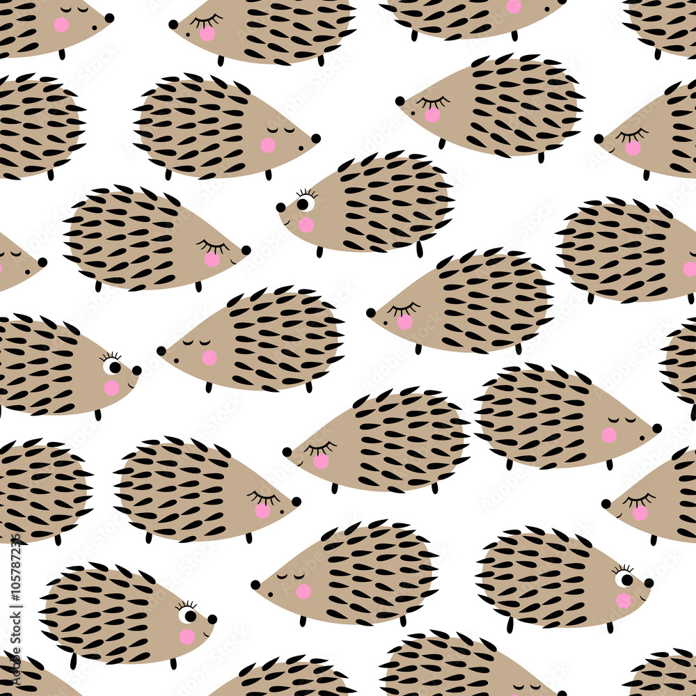 Seamless pattern with cute hedgehogs. Childish vector background with ...