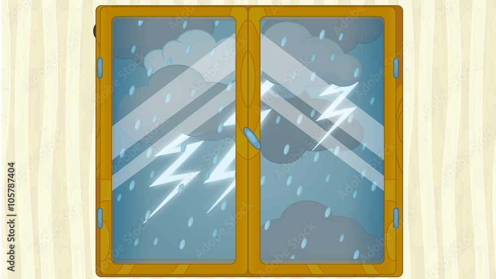 Cartoon scene with weather in the window - stormy - thunders - isolated ...