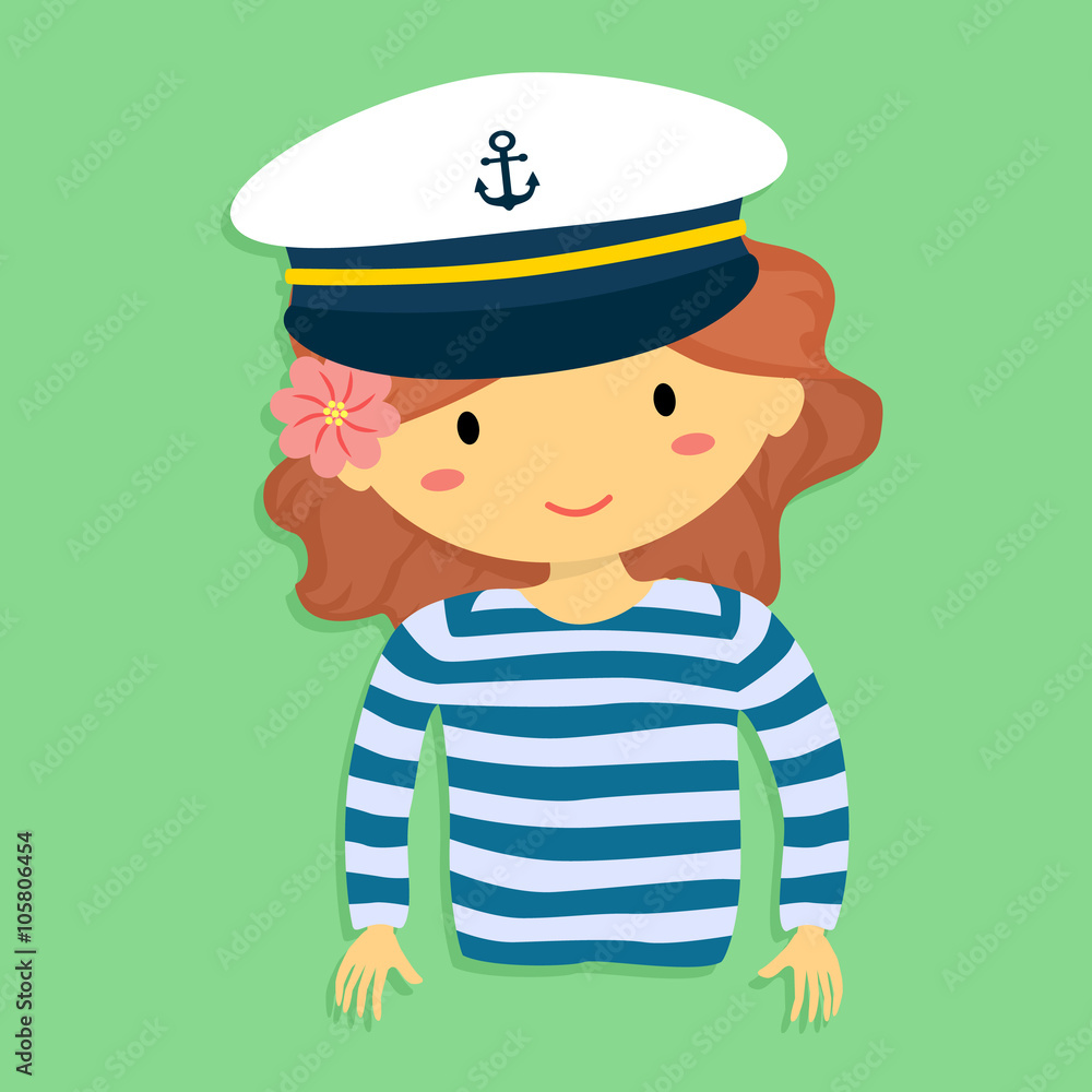 Cartoon Vector Illustration of a Girl with Sailor Shirt and Marine ...