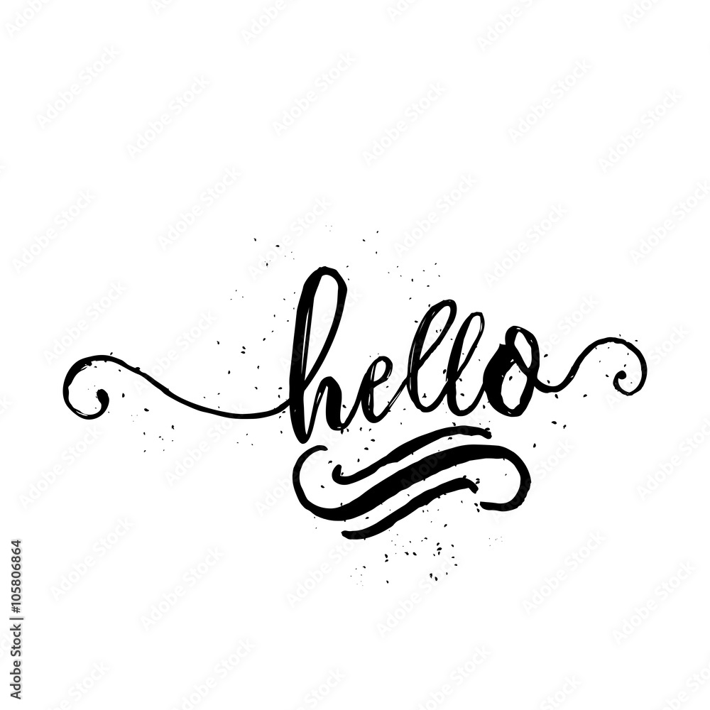 Cute and modern Hello saying greeting card template with hand lettered ...
