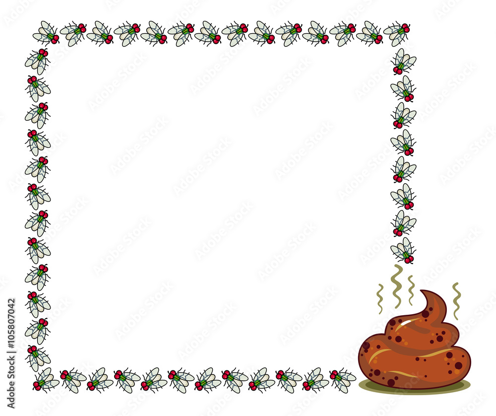 Vector frame with flies and poop pile Stock-Vektorgrafik | Adobe Stock